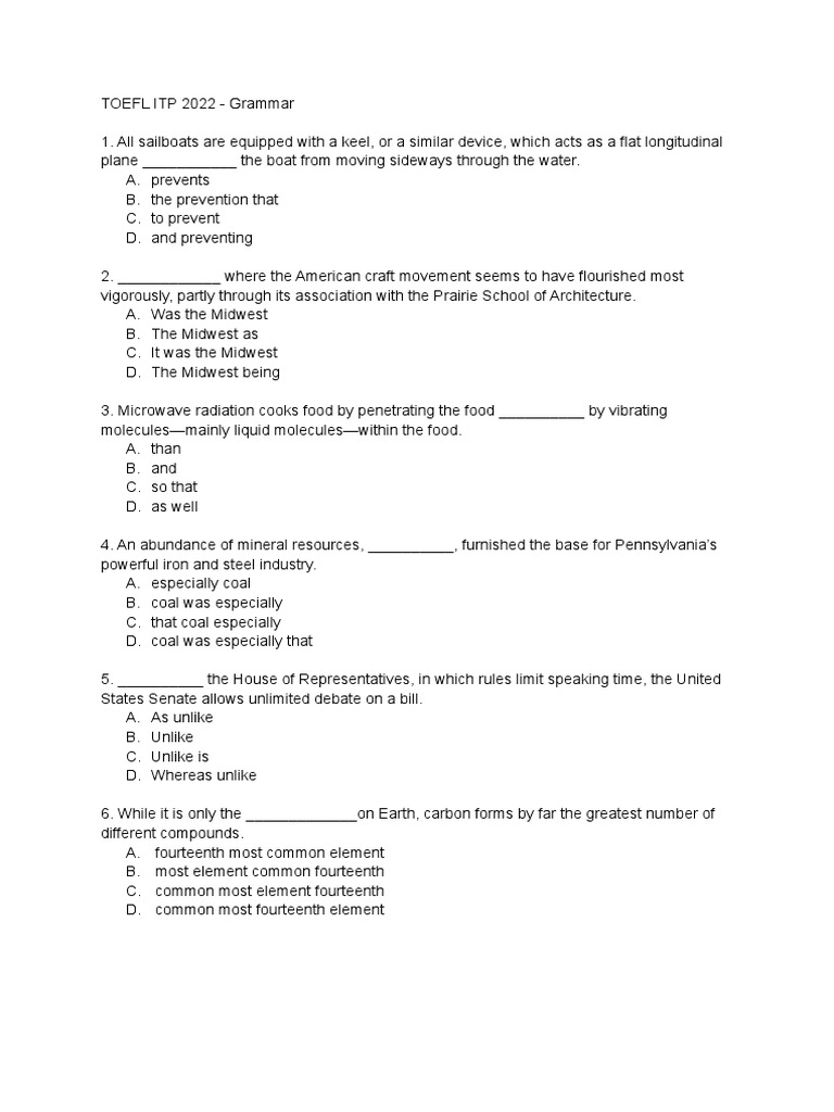 TOEFL ITP Grammar Practice Exercises | PDF