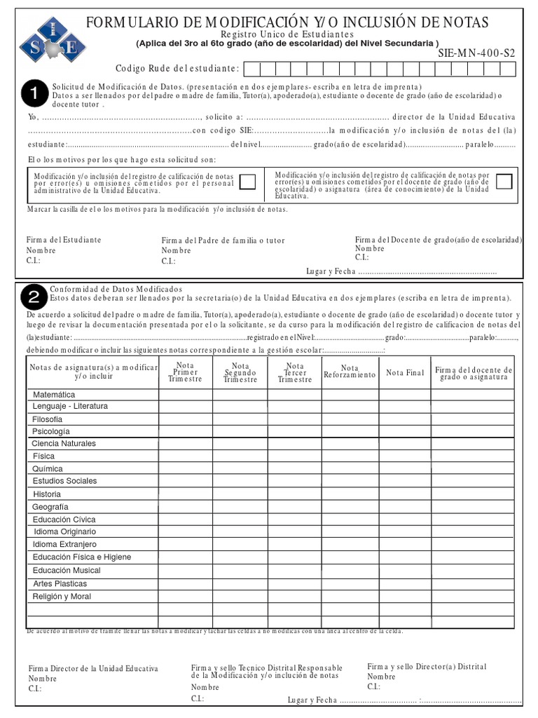 Form Modif o Inclus Notas 3 A 6 Secundaria | PDF
