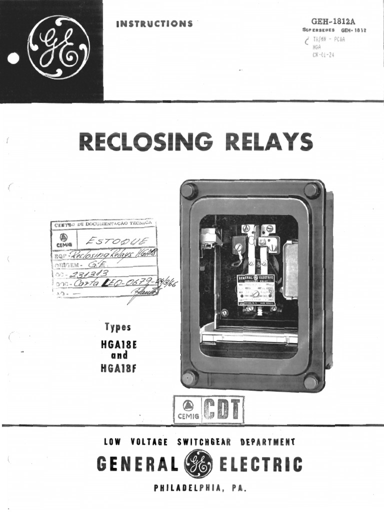 GE Reclosing Relay HGA18E HGA18F Manual | PDF | Relay | Switch