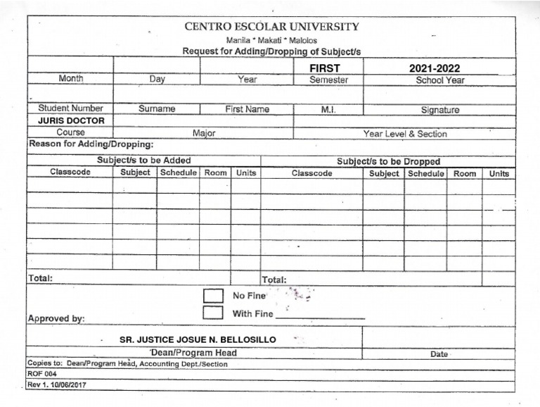 Request For Adding Dropping Form | PDF