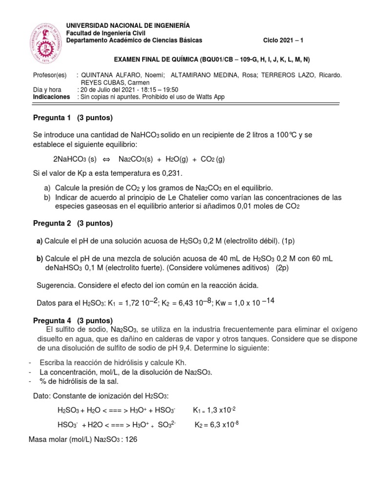 Exf Quimica 21-1 | PDF | Ph | Agua