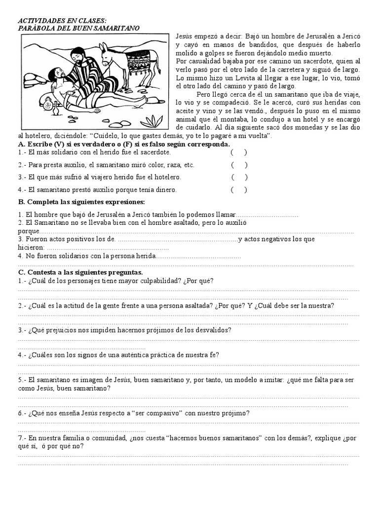 Actividades sobre el Buen Samaritano | PDF | Jesús | Pecado