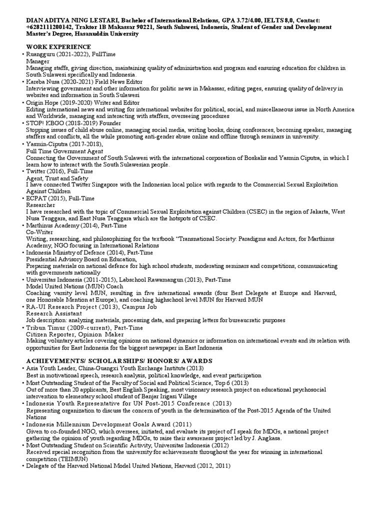 Gender and Development Expert Resume | PDF | United Nations ...