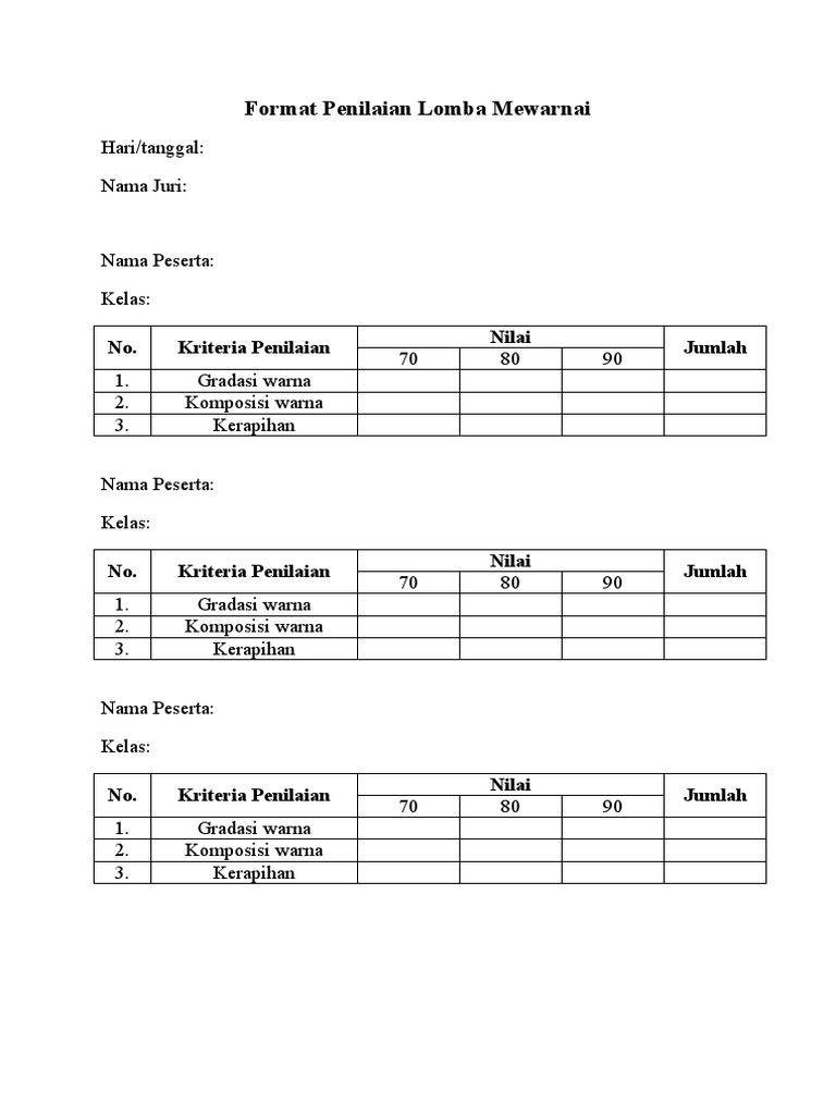 Format Penilaian Lomba Mewarnai | PDF