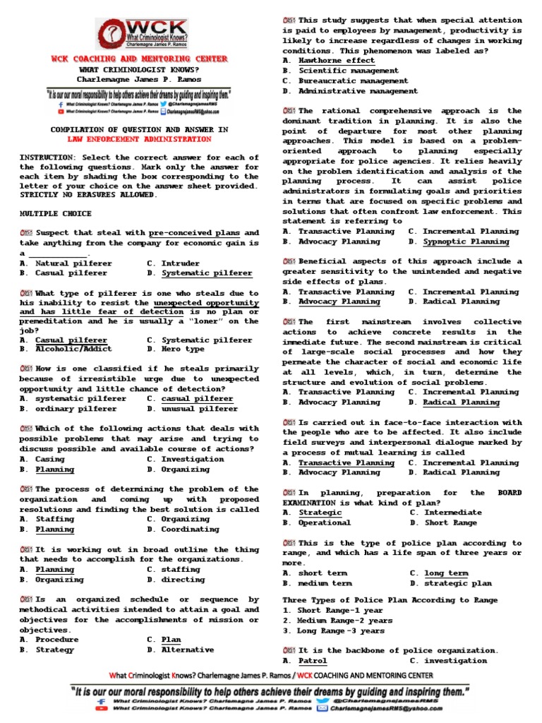 WCK Coaching and Mentoring Center: Law Enforcement Administration ...