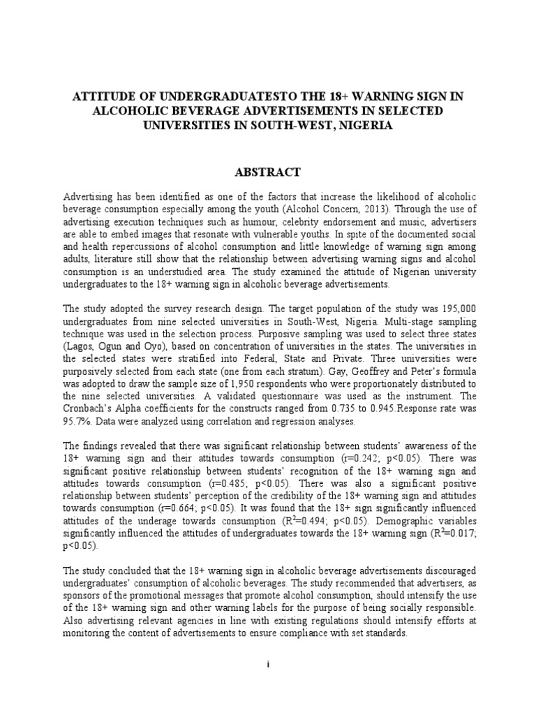 Attitude of Undergraduates To The 18 Warning Sign in Alcoholic Beverage ...