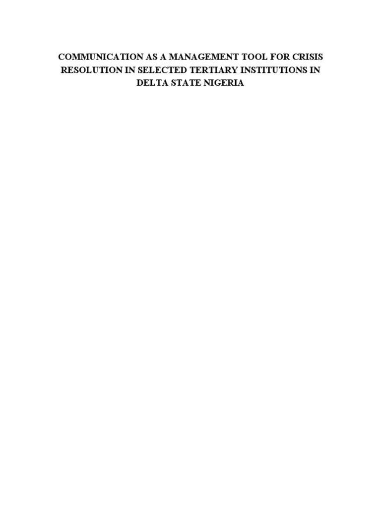 Communication As A Management Tool For Crisis Resolution in Selected ...