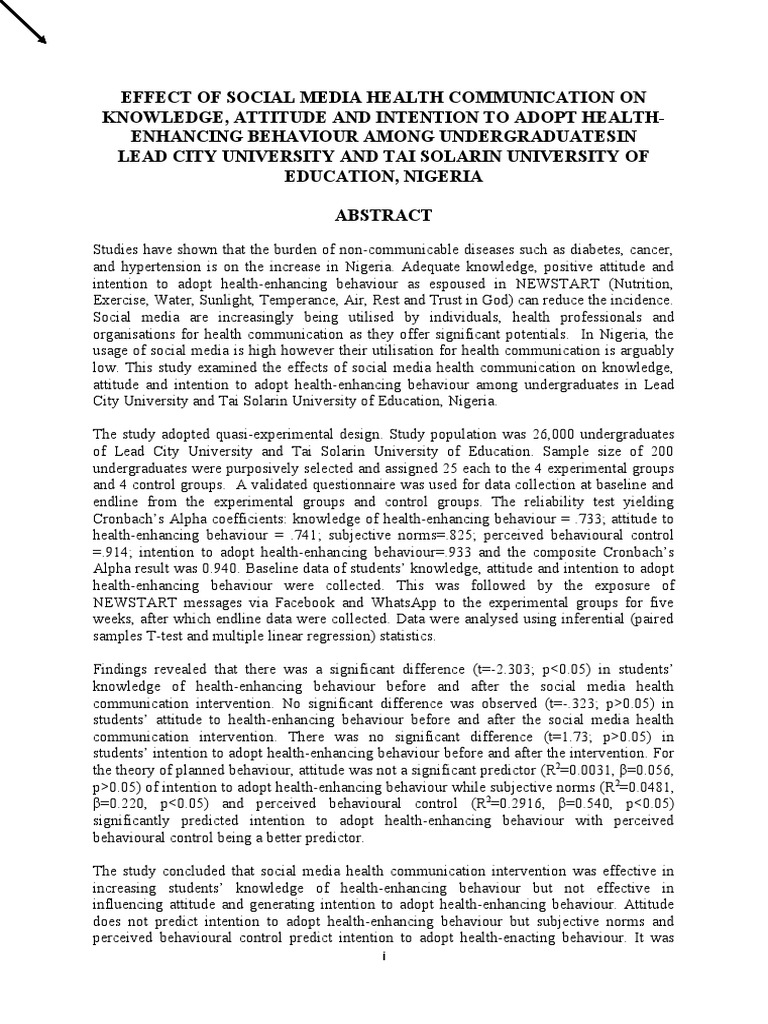 Effect Of Social Media Health Communication On Knowledge Attitude And