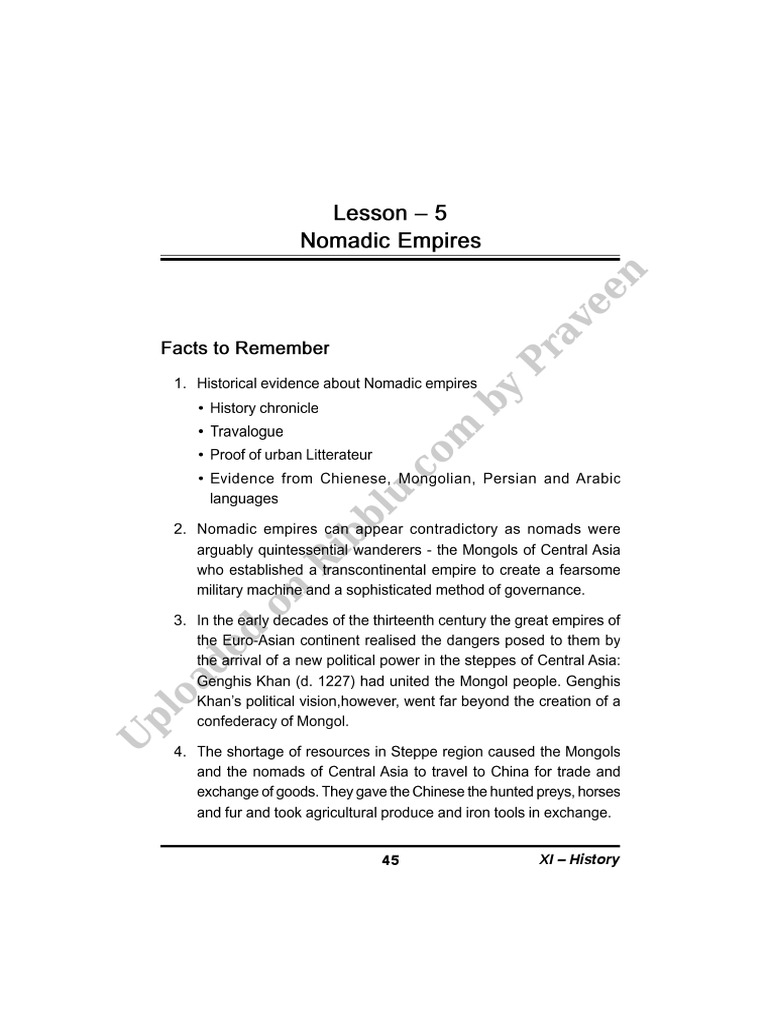 Class 11 History Notes Chapter 5 Nomadic Empires | PDF