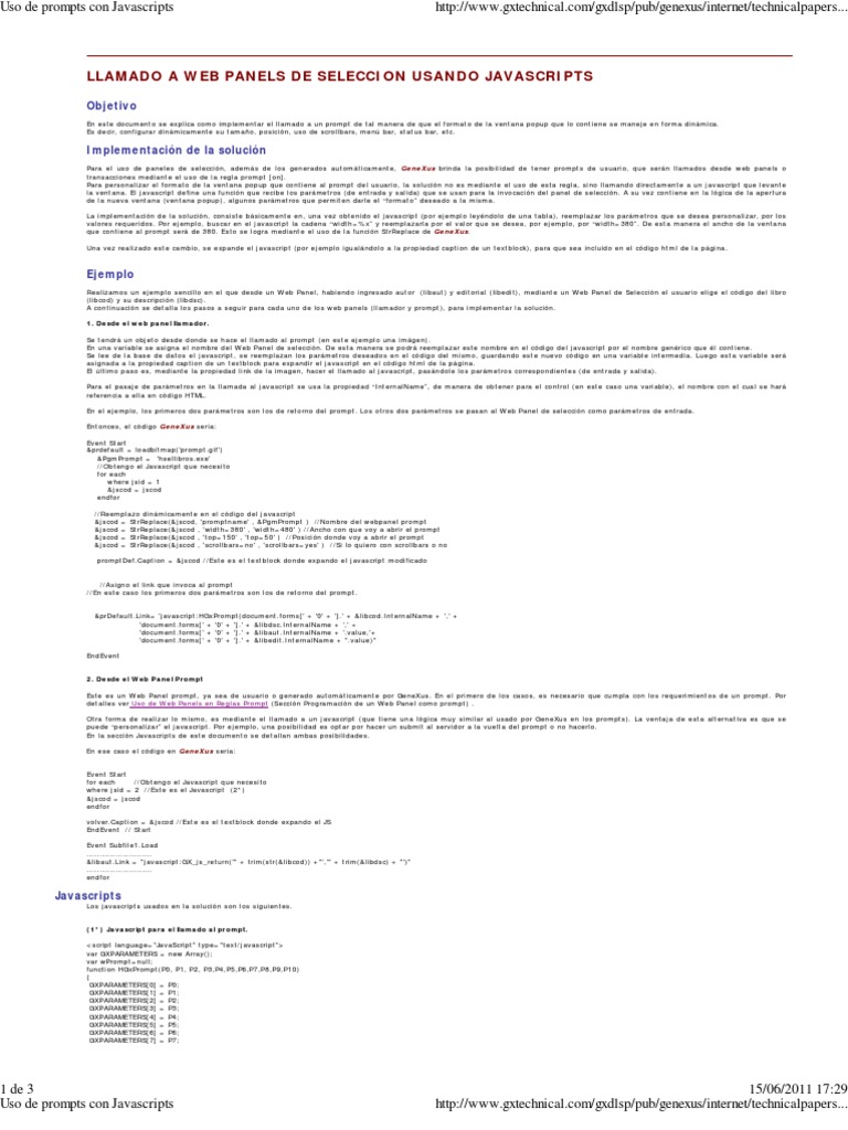 Llamado a Prompts en Web Panels con JS | PDF | Script Java | Ventana (informática)