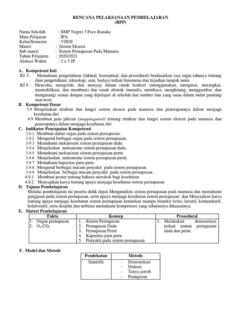 RPP Sistem Pernapasan Baru | PDF