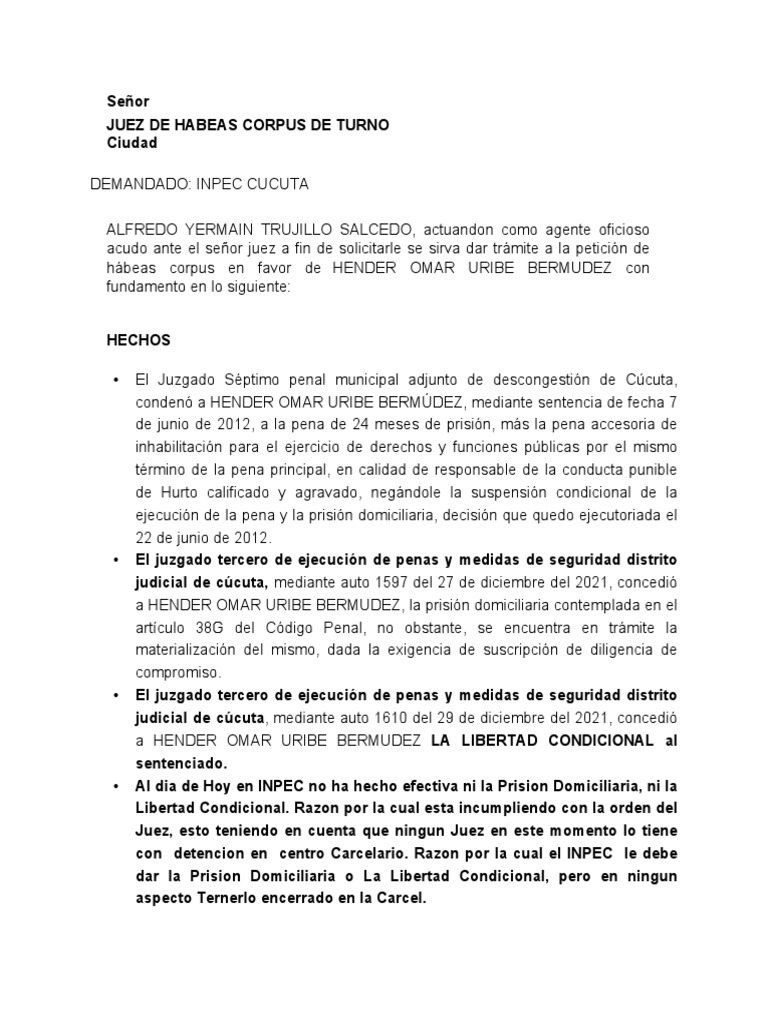 Habeas Corpus Hender | PDF | Habeas corpus | Prisión