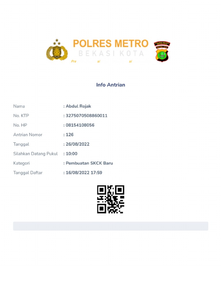 Contoh Antrian online SKCK | PDF