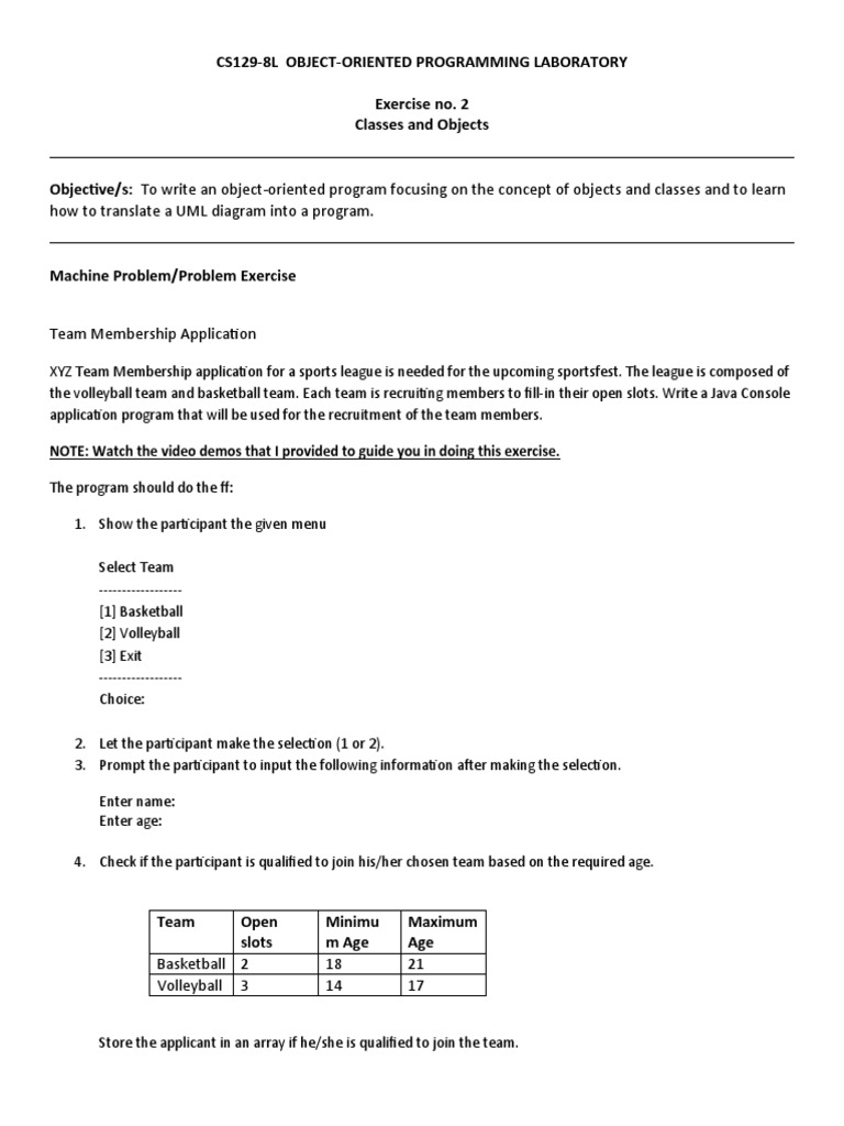 OOP LAB EXER 2 - Classes and Objects | PDF | Object Oriented Programming | Java (Programming ...