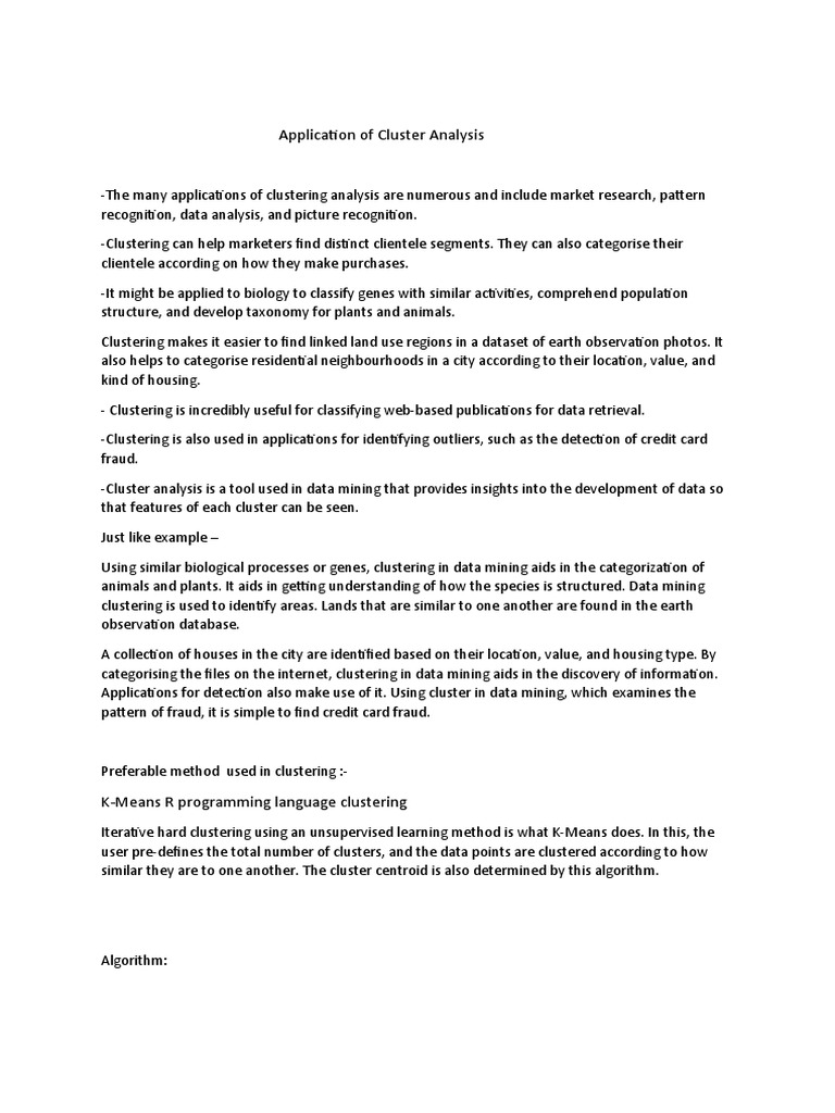 Application Of Cluster Analysis 1 Pdf Cluster Analysis Applied Mathematics 