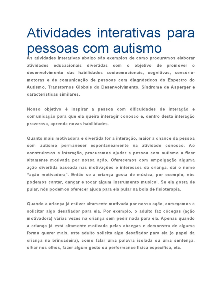 Atividades Interativas para Autismo | PDF | Autismo | Aprendizado