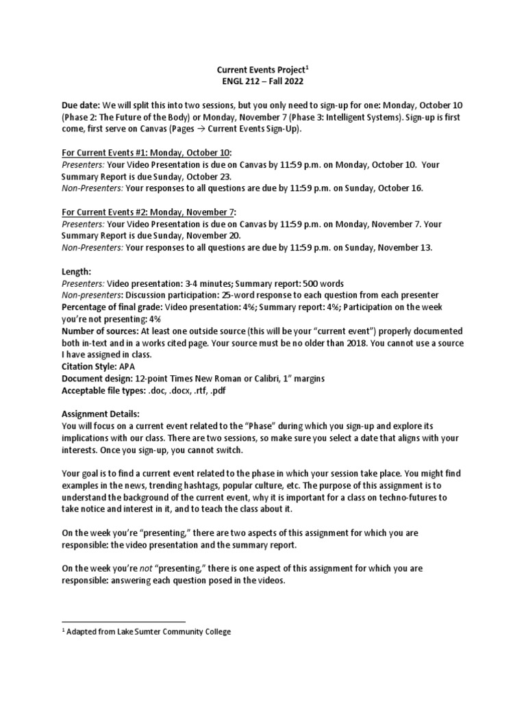 212 F22 Current Events Project | PDF | Conversation | Question