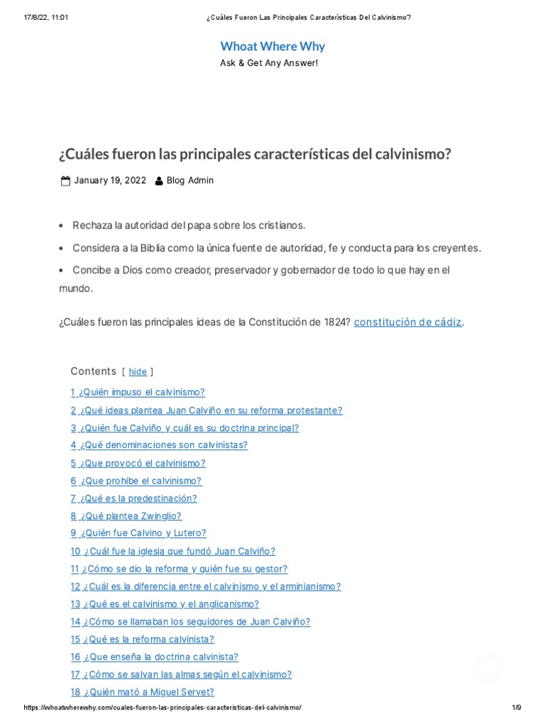 ¿Cuáles Fueron Las Principales Características Del Calvinismo | PDF ...