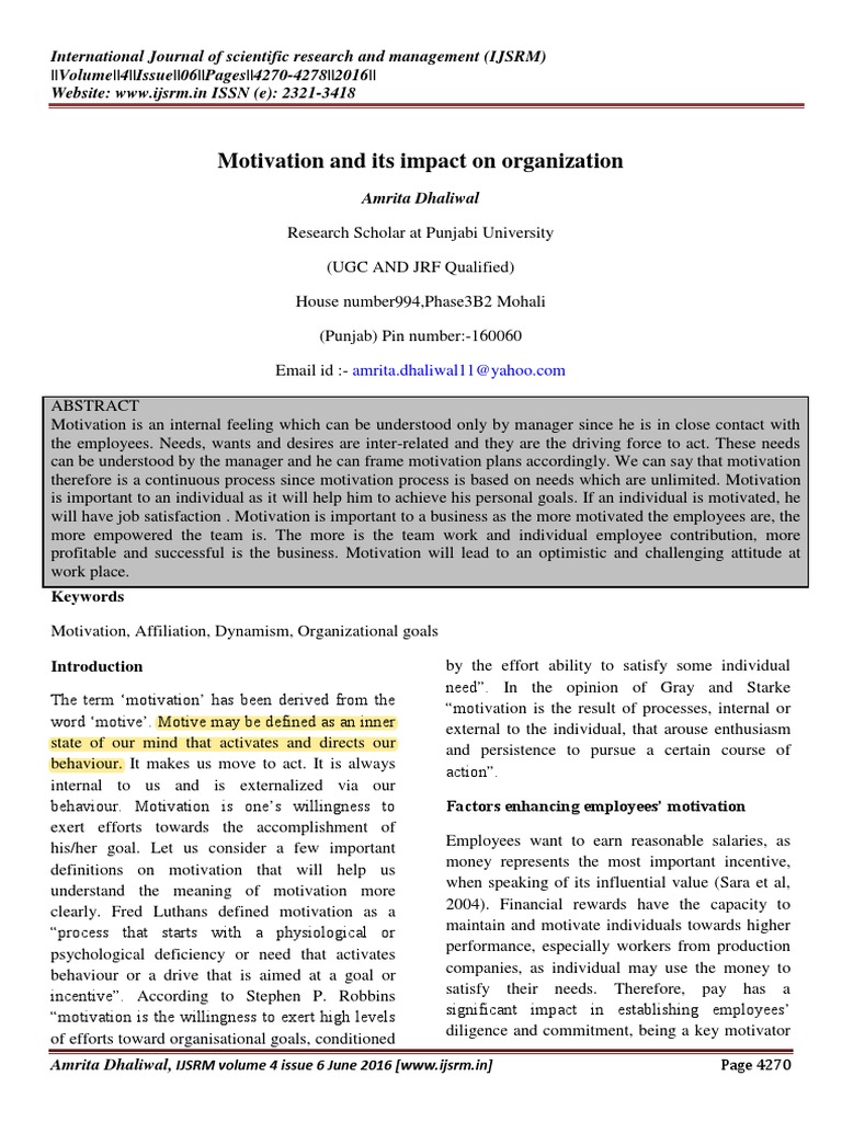 Reference - Dhaliwal - Motivation | PDF | Motivational | Motivation
