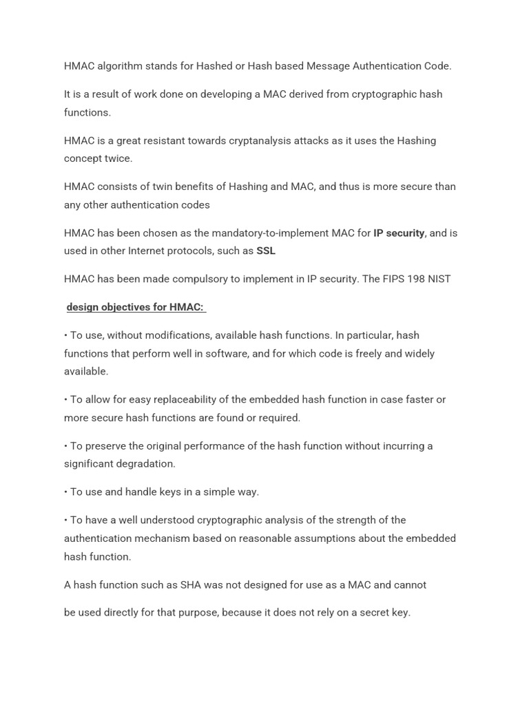 HMAC Algorithm Stands For Hashed or Hash Based Message Authentication Code | PDF ...