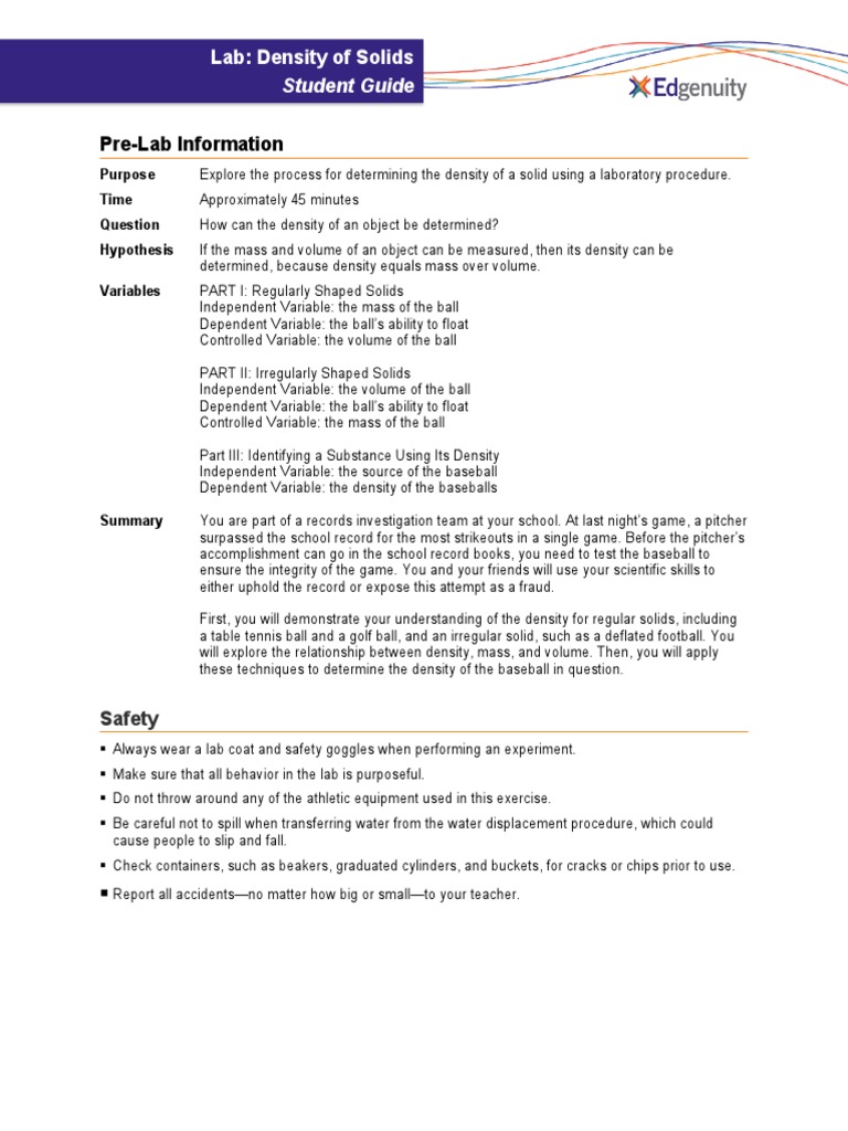 Lab-Density and Solids-Student Guide | PDF | Density | Buoyancy