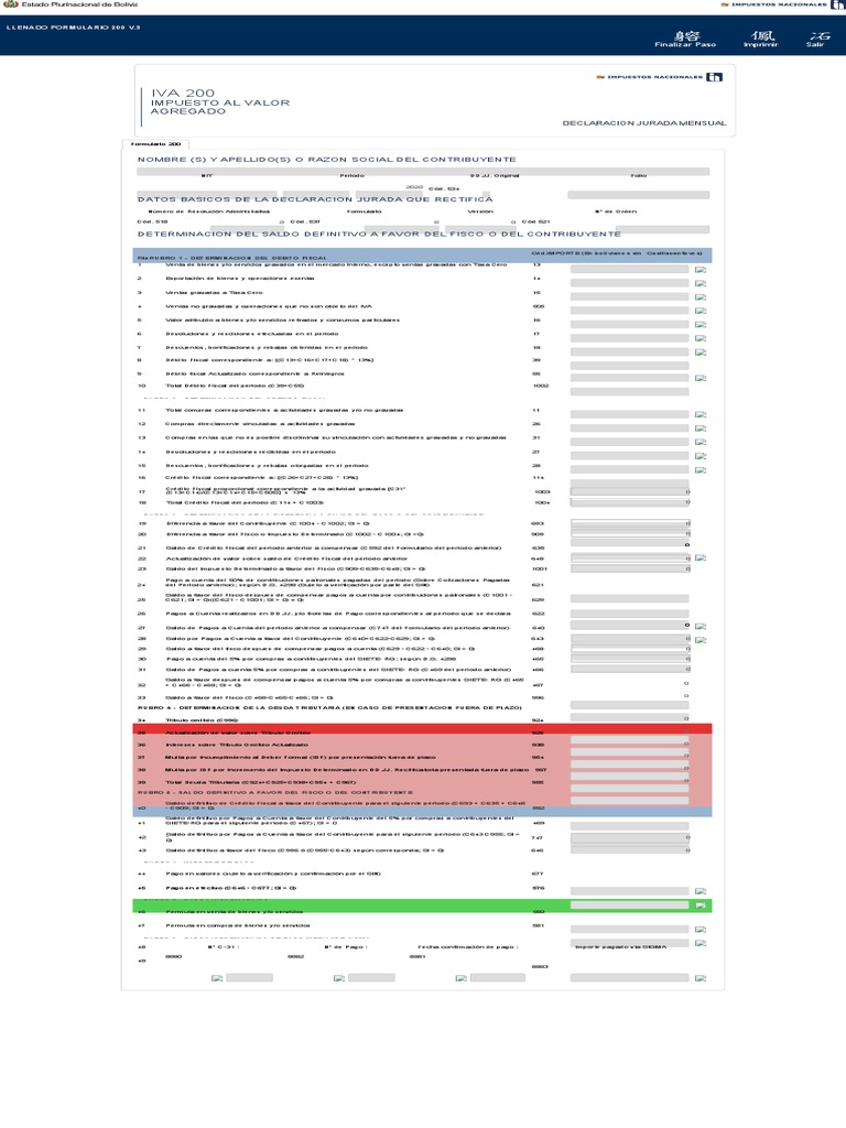 Formulario 200 V.3: Declaración jurada mensual del Impuesto al Valor Agregado | PDF | Impuesto ...