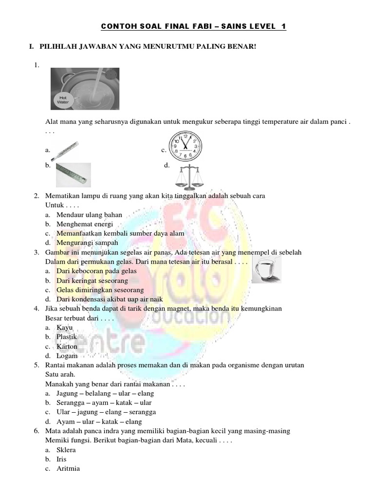 Contoh Soal FABI Sains Level 1 | PDF | Griya & Taman | Sains & Matematika