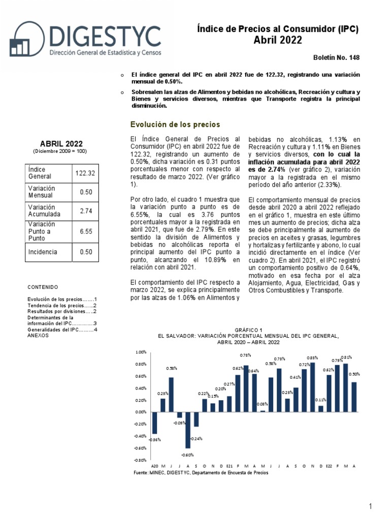 Boletin Ipc Abril 2022 | PDF | Índice de precios al consumidor | Bienes