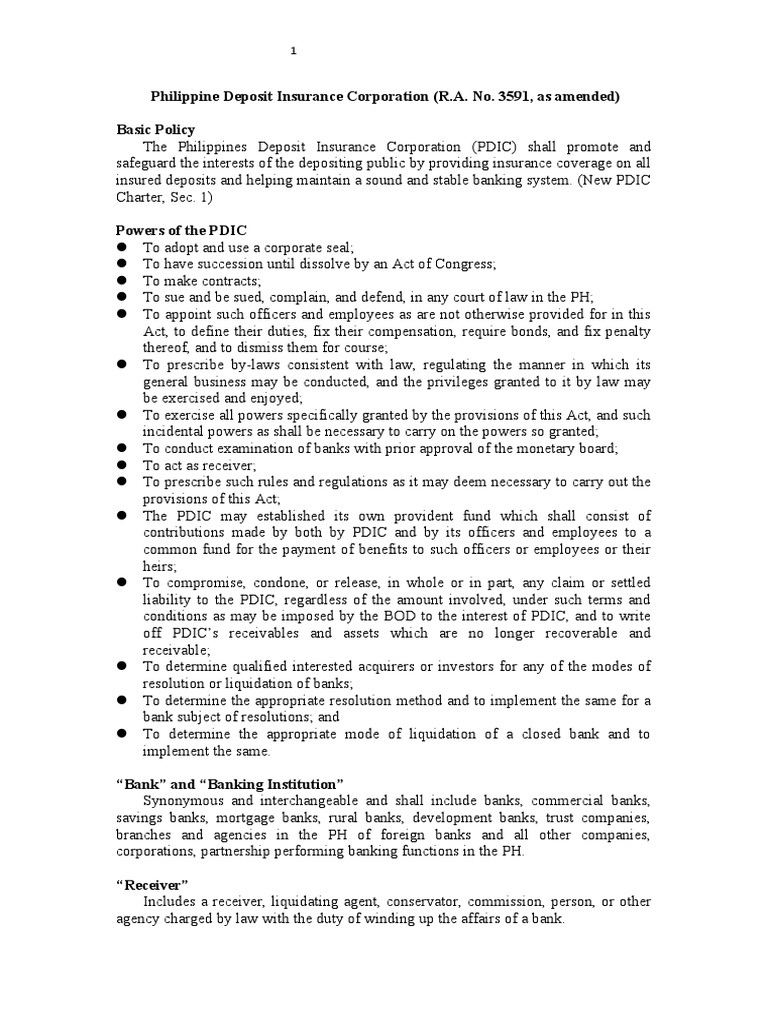 Philippine Deposit Insurance Corporation | PDF | Banks | Deposit Account