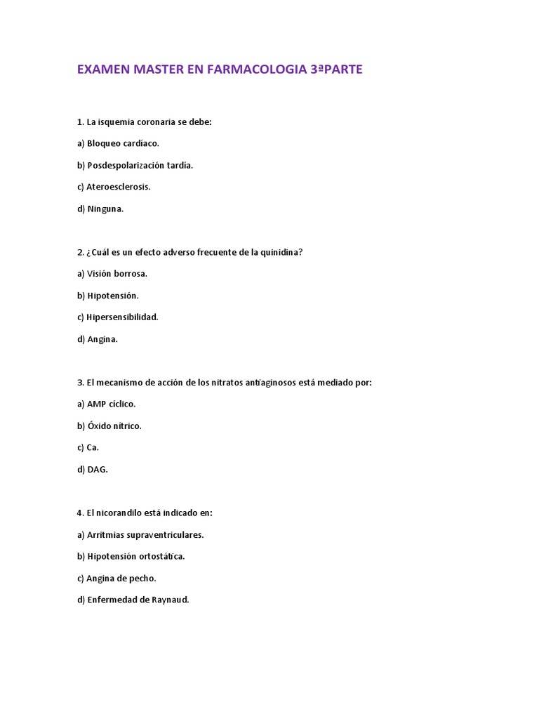 Examen Del Master en Farmacologia 3 Parte | PDF | Medicina CLINICA | Drogas