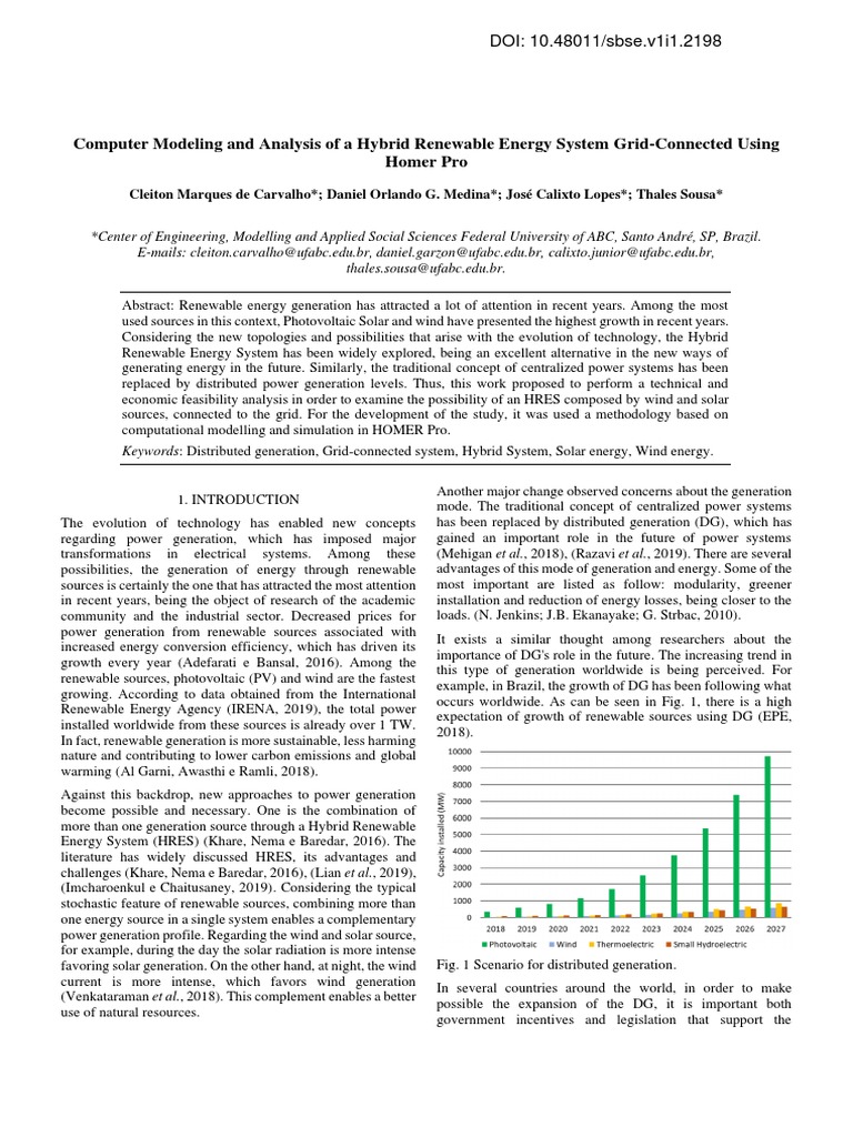 Computer Modeling and Analysis of A Hybrid Renewable Energy System Grid ...