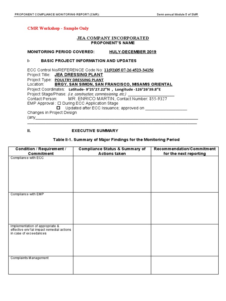 Worshop - Compliance - Monitoring Form (CMR) - Revised | PDF | Waste ...