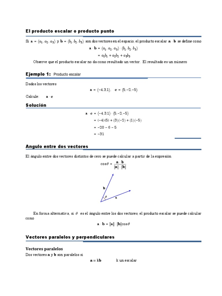 Producto Escalar y Proyecciones de Vectores | PDF | Vector Euclidiano ...