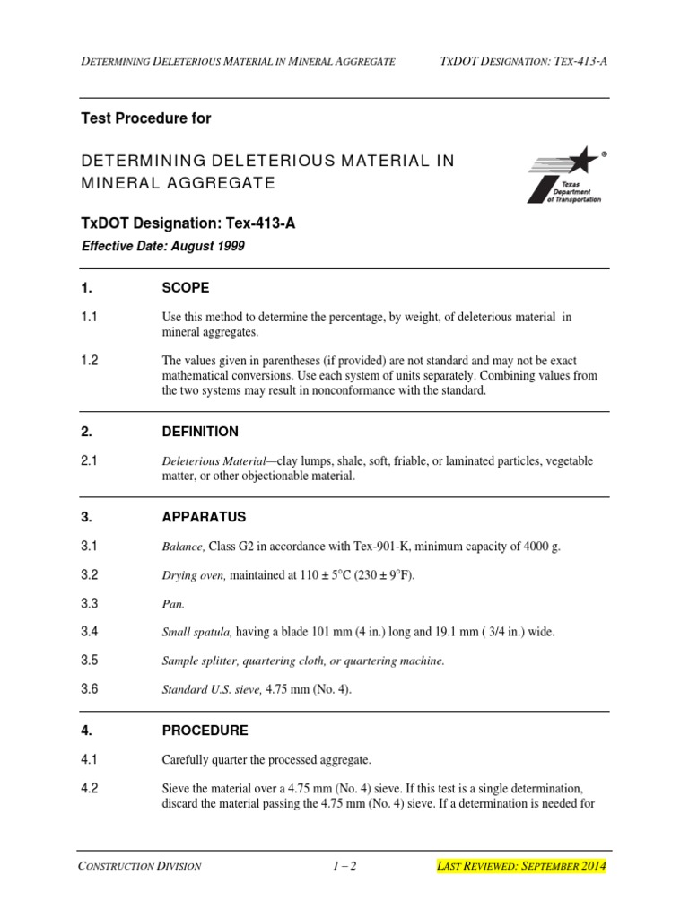 Determining Deleterious Material in Mineral Aggregate: Test Procedure ...