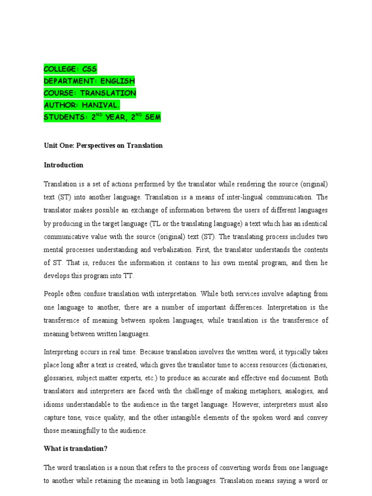 Translation Handout (New) | PDF | Language Interpretation | Translations