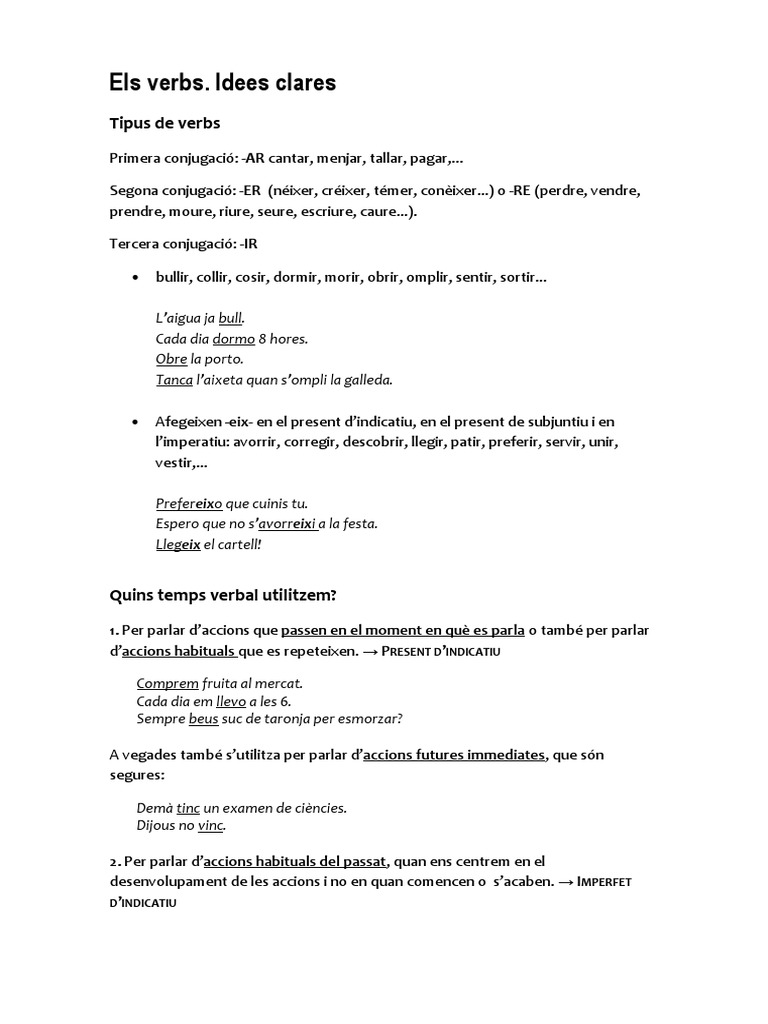 Els Verbs. Idees Clares | PDF