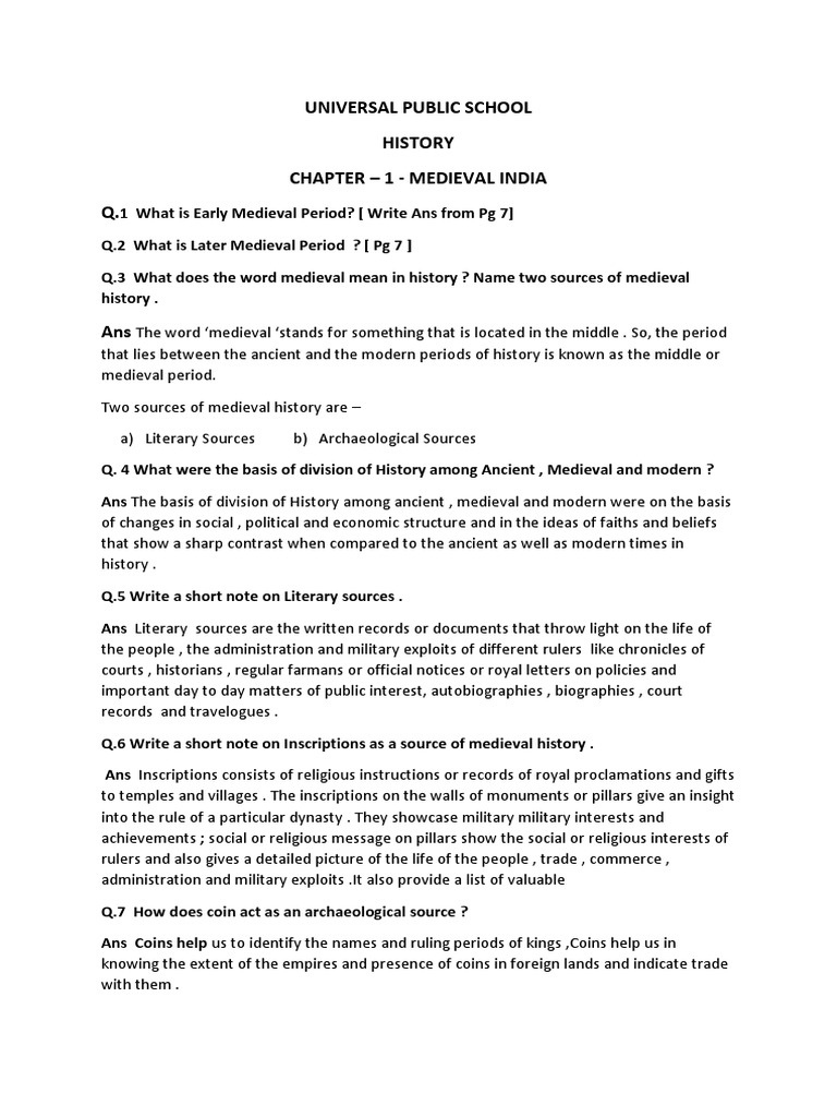 Universal Public School History Chapter - 1 - Medieval India Q | PDF ...
