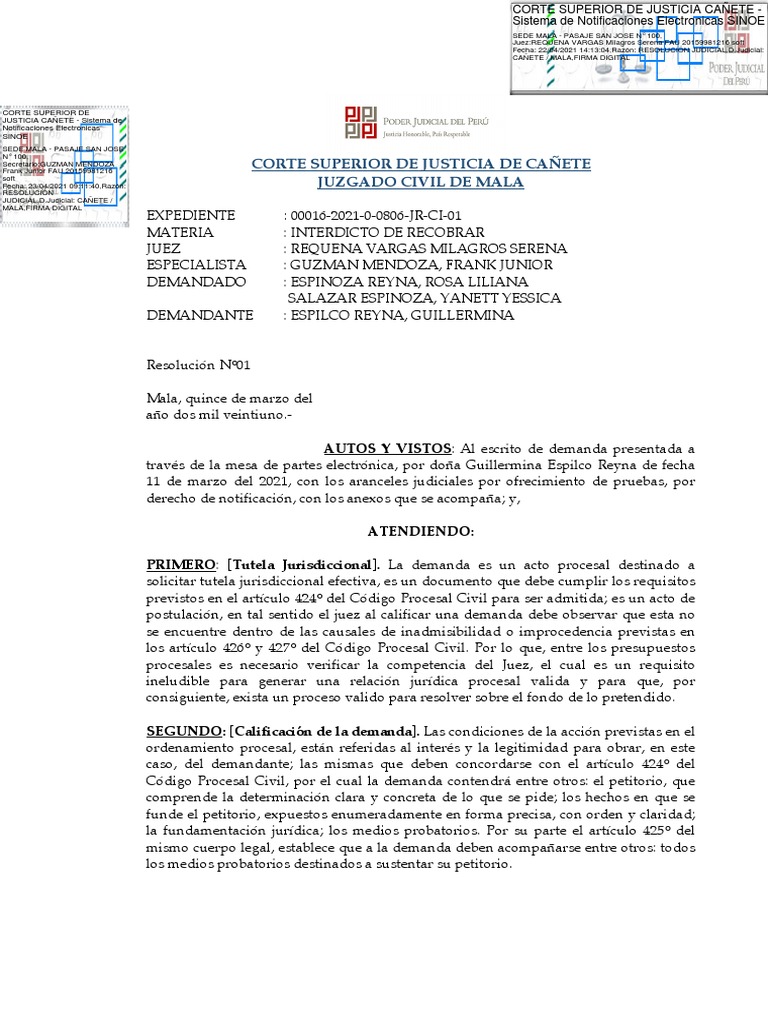 Subsanacion Interdicto de Recobrar | PDF | Demanda judicial | Ley procesal