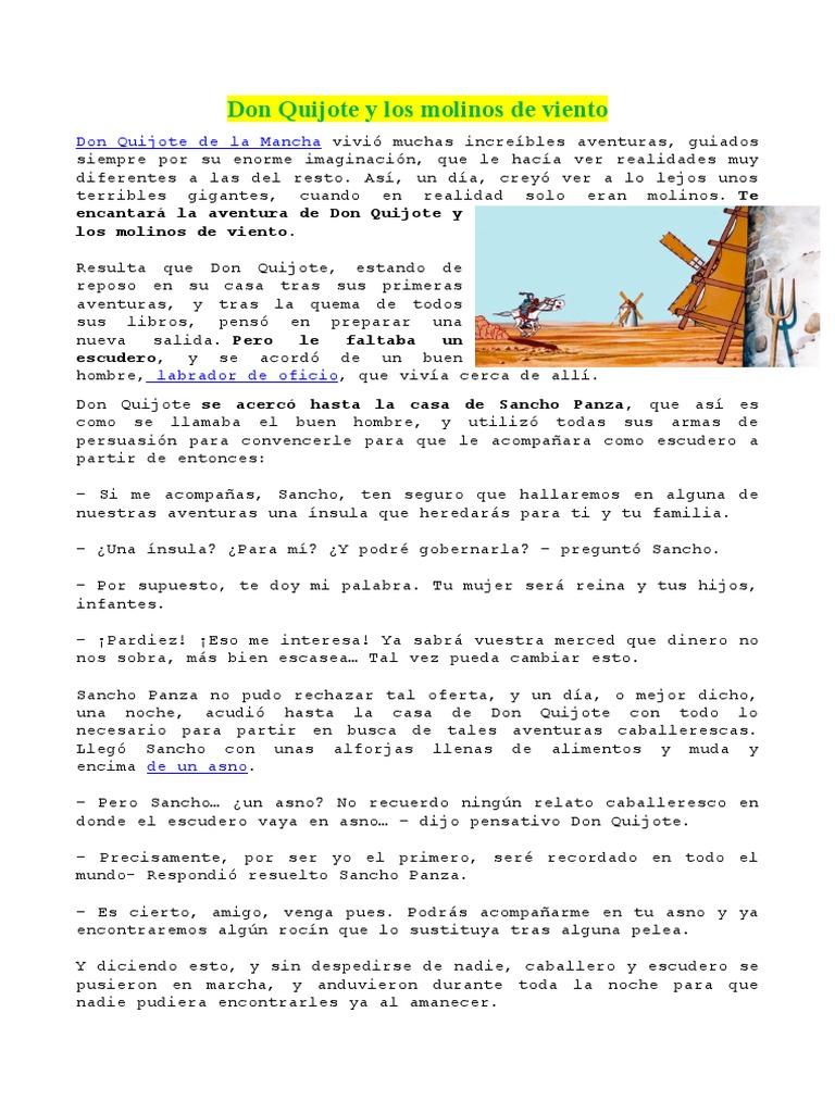Don Quijote y Los Molinos de Viento 1ERO | PDF | Don Quijote | Caballero