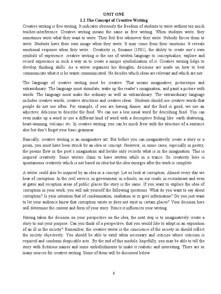 Unit One 1.1 The Concept of Creative Writing | Download Free PDF ...