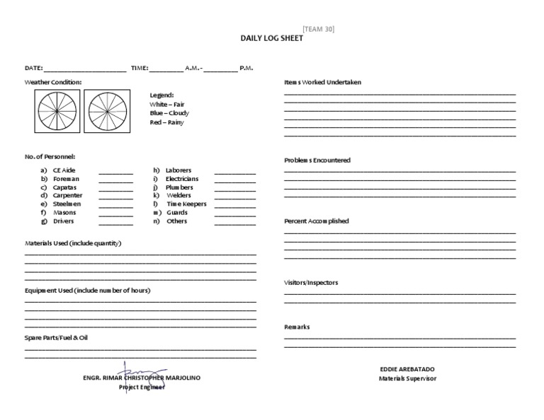Daily Log Sheet Autorecovered Pdf