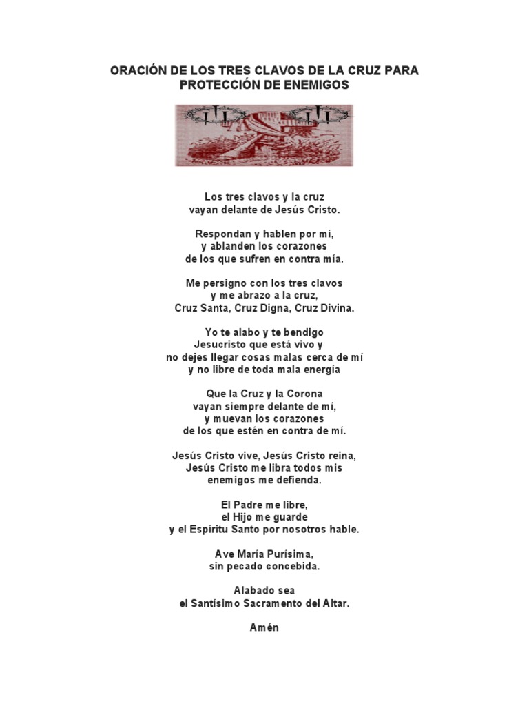 OraciÓn De Los Tres Clavos De La Cruz Para ProtecciÓn De Enemigos Pdf