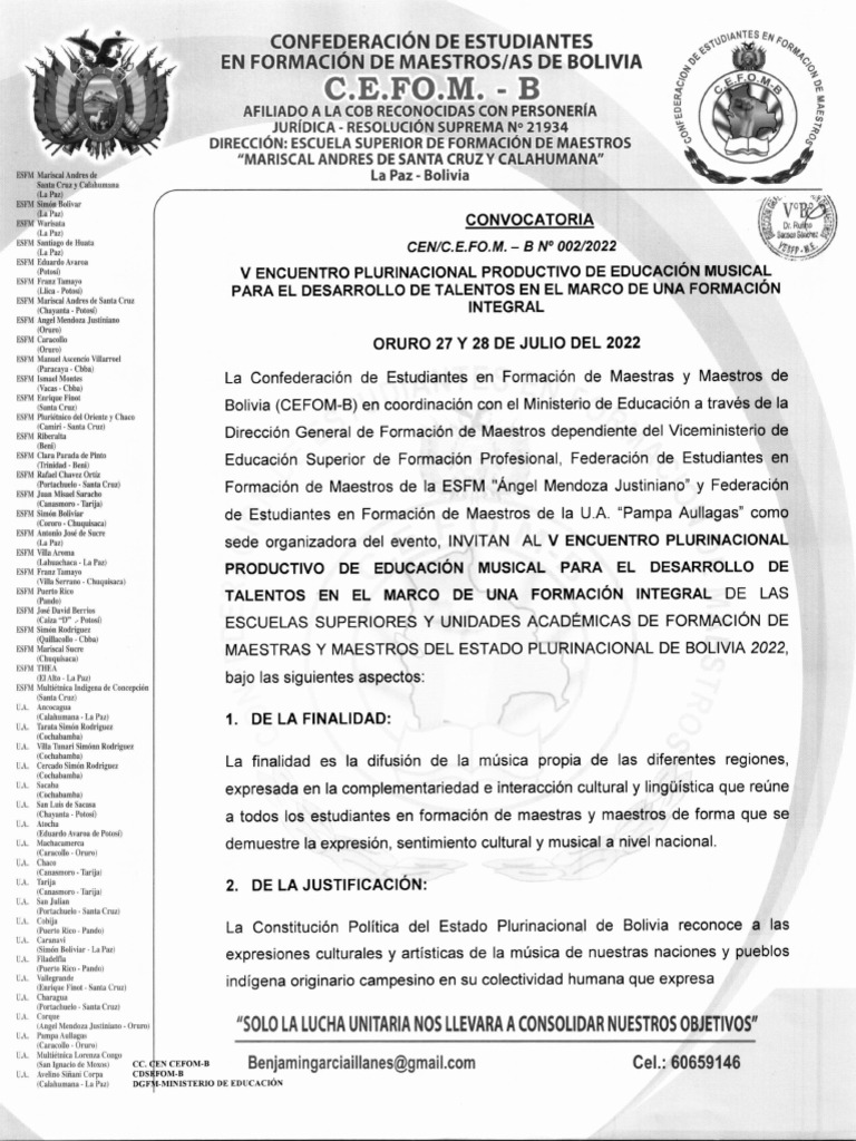 Conv Cen Cefom B 02 22 | PDF | Bolivia | Comunidad andina