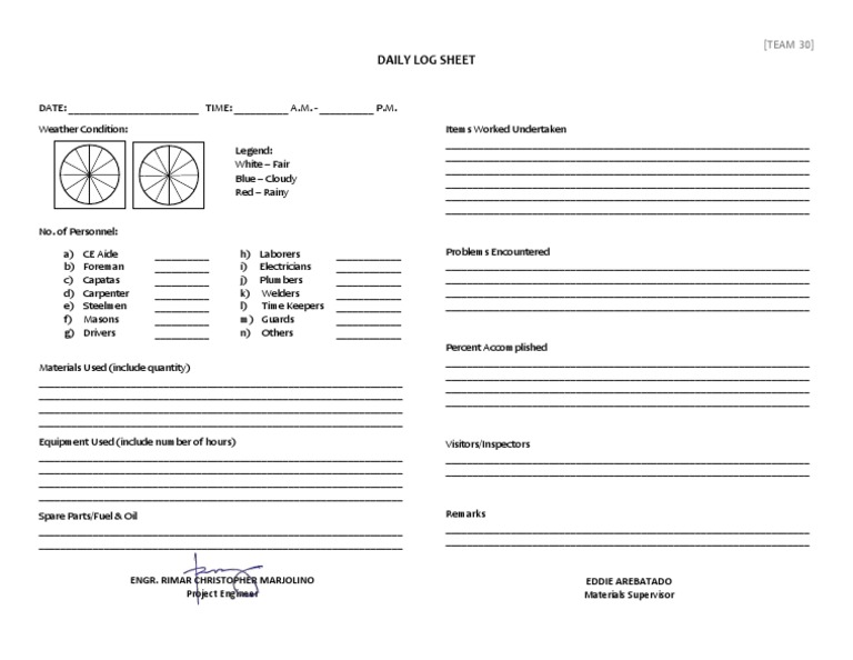 Daily Log Sheet - UPDATED | PDF