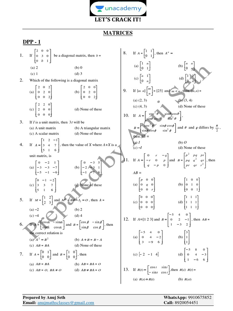 Matrices DPP - 1: Let'S Crack It! | PDF | Matrix (Mathematics) | Mathematical Objects