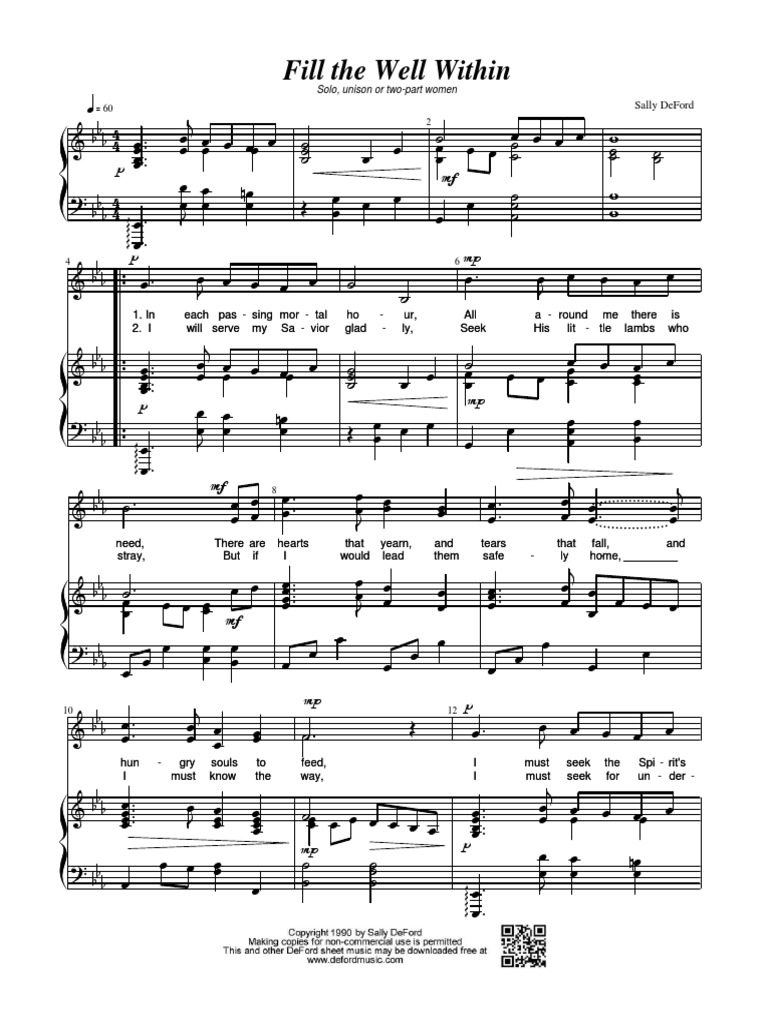 Fill The Well Within: Solo, Unison or Two-Part Women | PDF | Singing