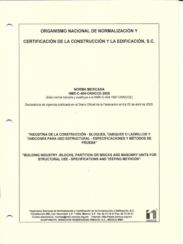 NMX-C-404-ONNCCE-2005 (Bloques, Tabiques o Ladrillos y Tabicones para ...