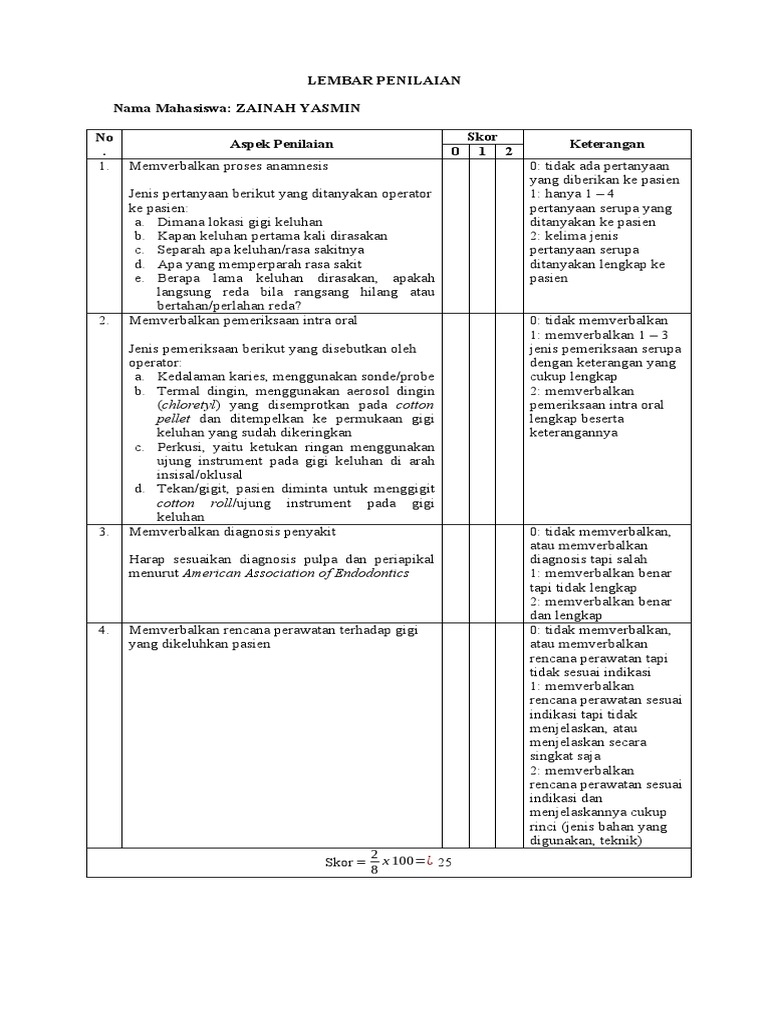 Penilaian Osce Blok 14 Kelompok B2 (DRG - Listia) | PDF