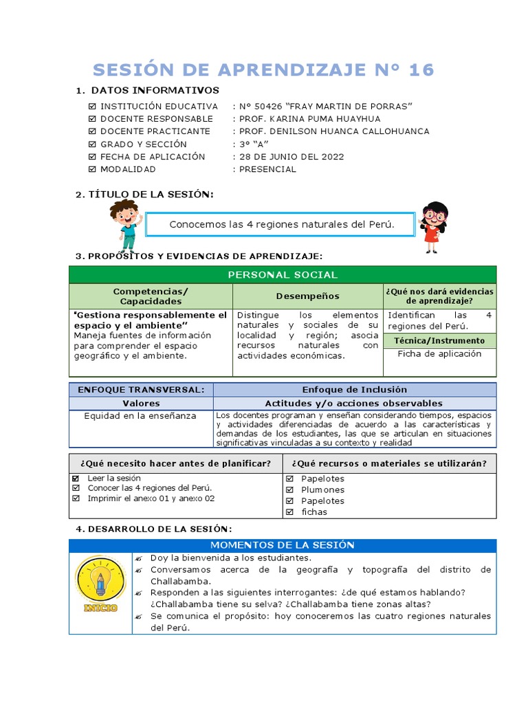 Sesion 16 PS 4 Regiones Del Perú | PDF | Aprendizaje | Método de enseñanza