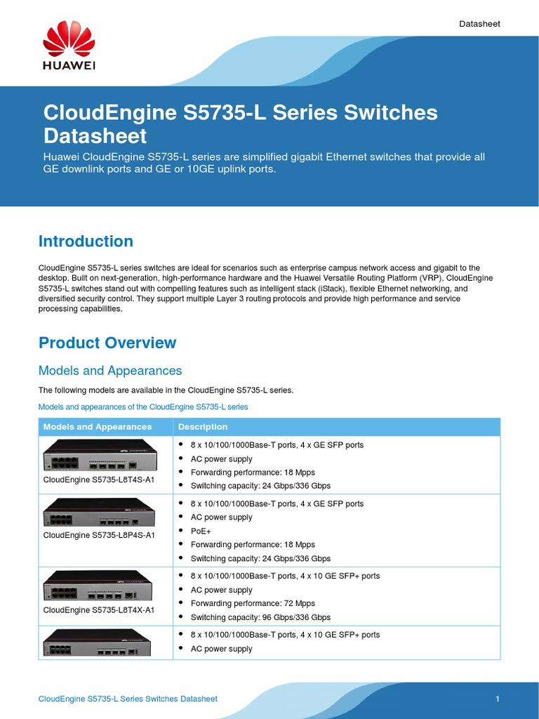 Huawei CloudEngine S5735-L Series Switches Datasheet | PDF | Network Switch | Computer Network